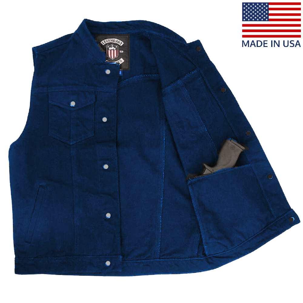 'Ole Blue' Men's Blue Denim Motorcycle Vest | Legendary USA